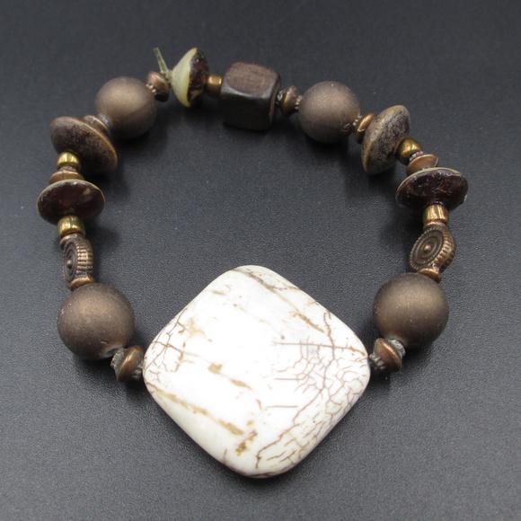 Jewelry | Flexible Brown Plastic White Stone Bracelet | Poshmark